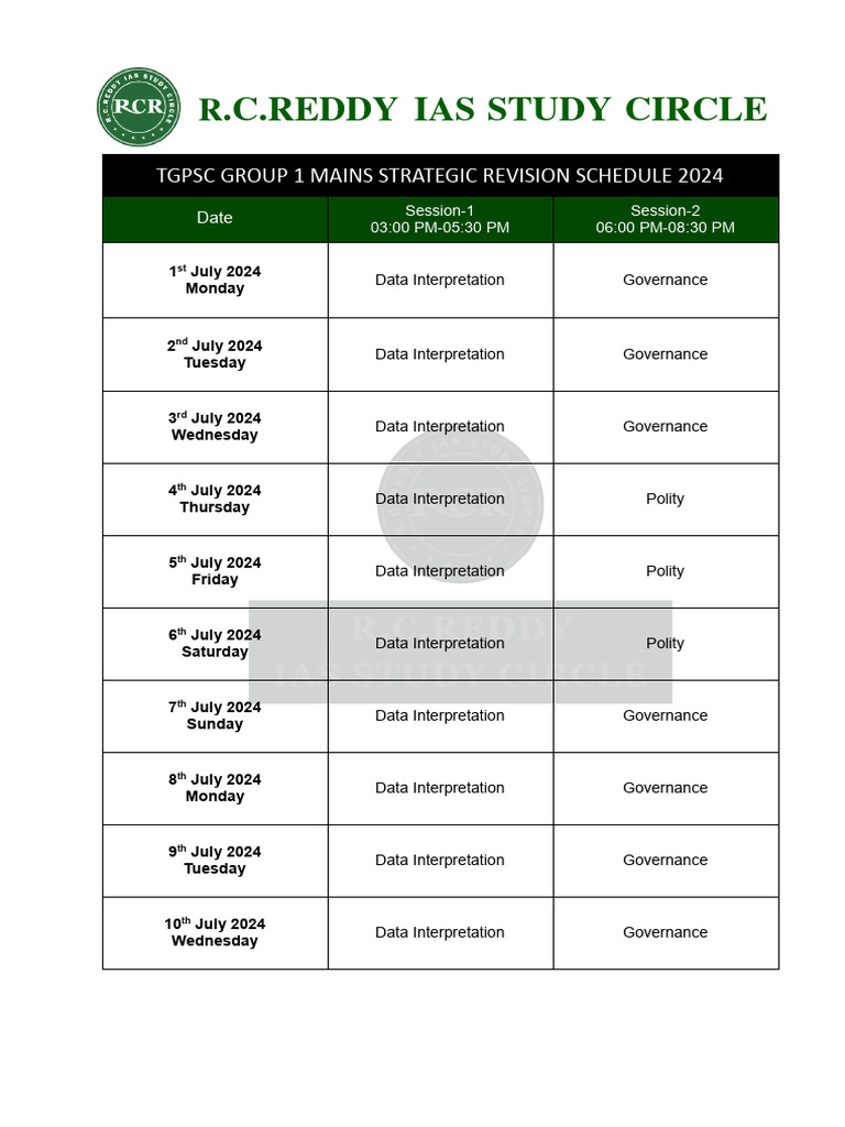 TGPSC Group 1 Mains Strategic Revision Schedule 2024 | PDF | Travel