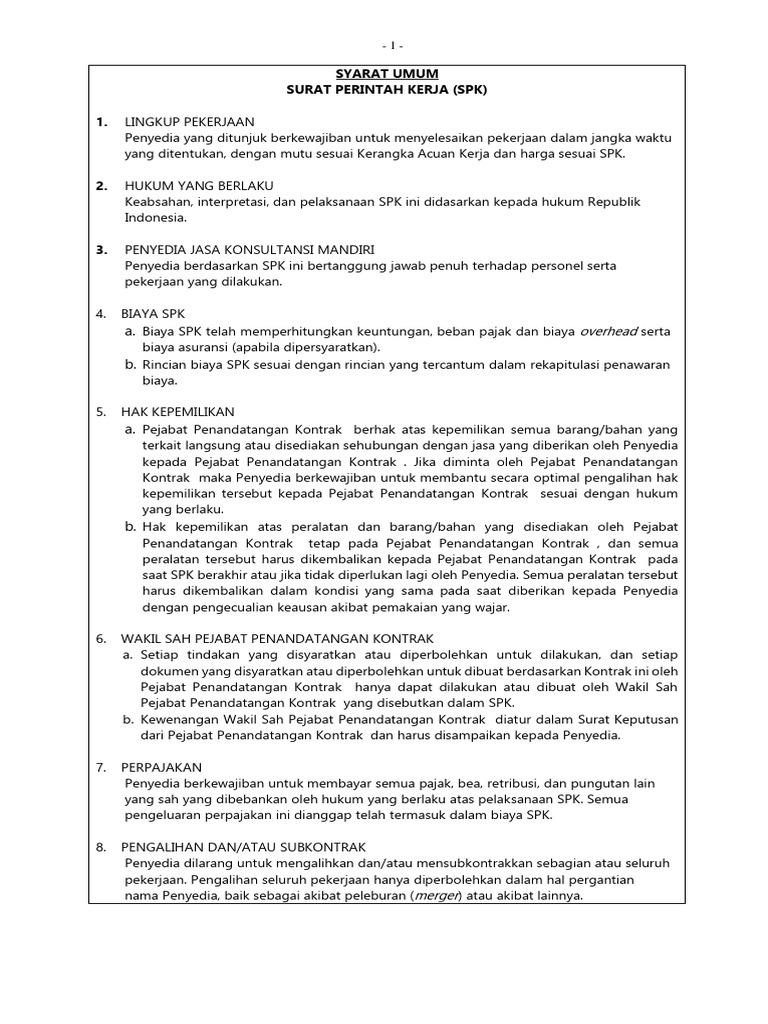 Syarat Umum SPK Konsultan | PDF