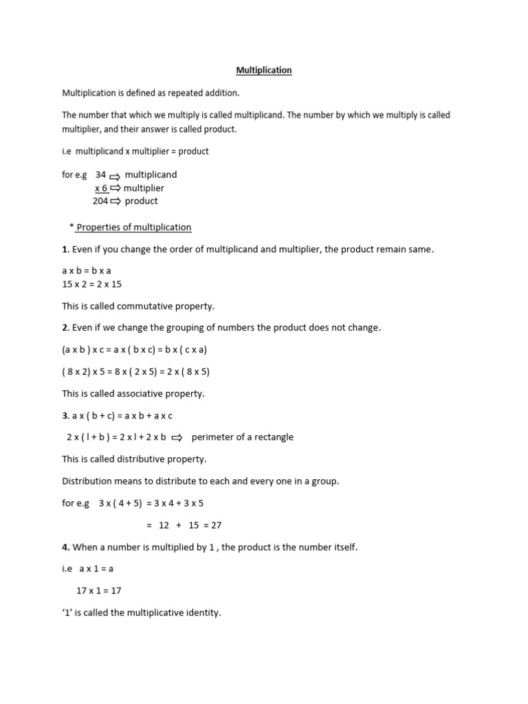 Properties of Multiplication | PDF | Teaching Methods & Materials ...