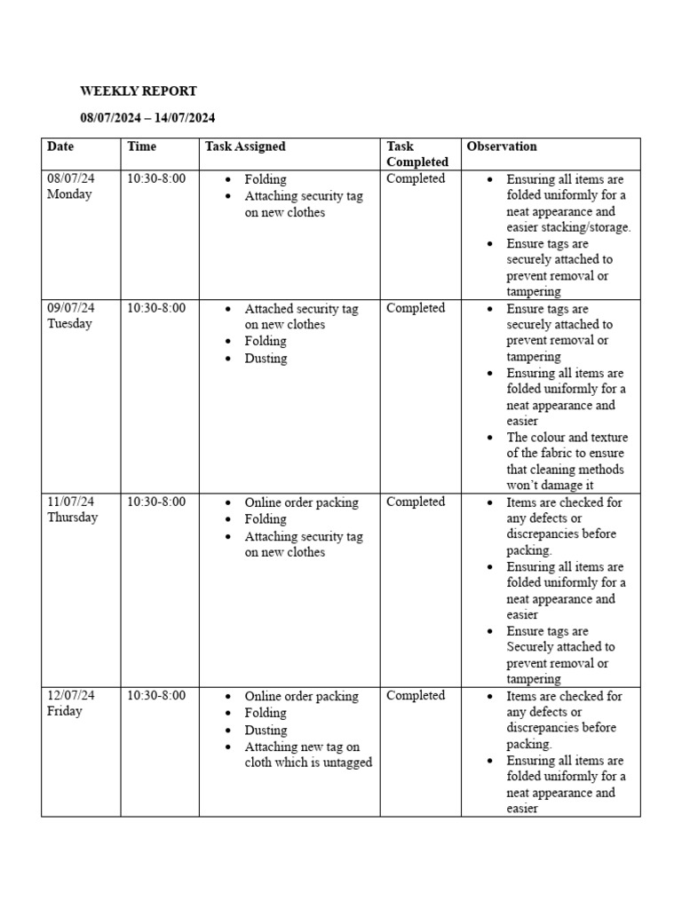 Weekly Report | PDF | Clothing