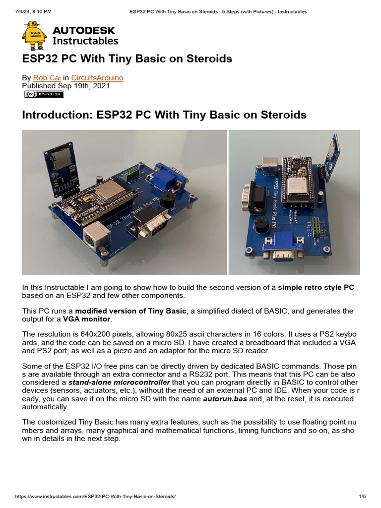 ESP32 PC With Tiny Basic On Steroids - 5 Steps (With Pictures ...