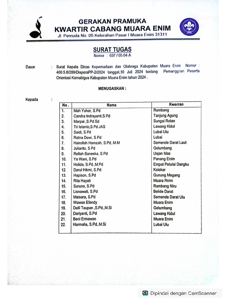 SPT Orientasi Kamabigus Kwarcab Muara Enim | PDF