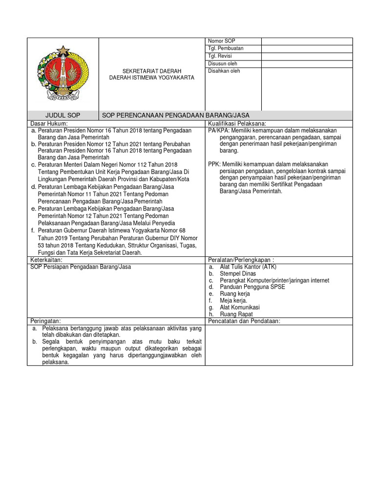 SOP Perencanaan Pengadaan Barang - Jasa - Fix | PDF
