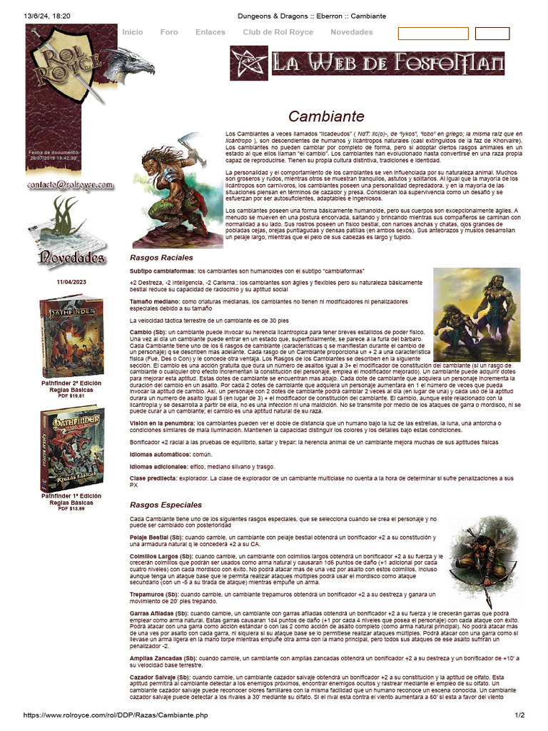 Dungeons & Dragons - Eberron - Cambiante | PDF | Cambio de forma | Hombres lobo