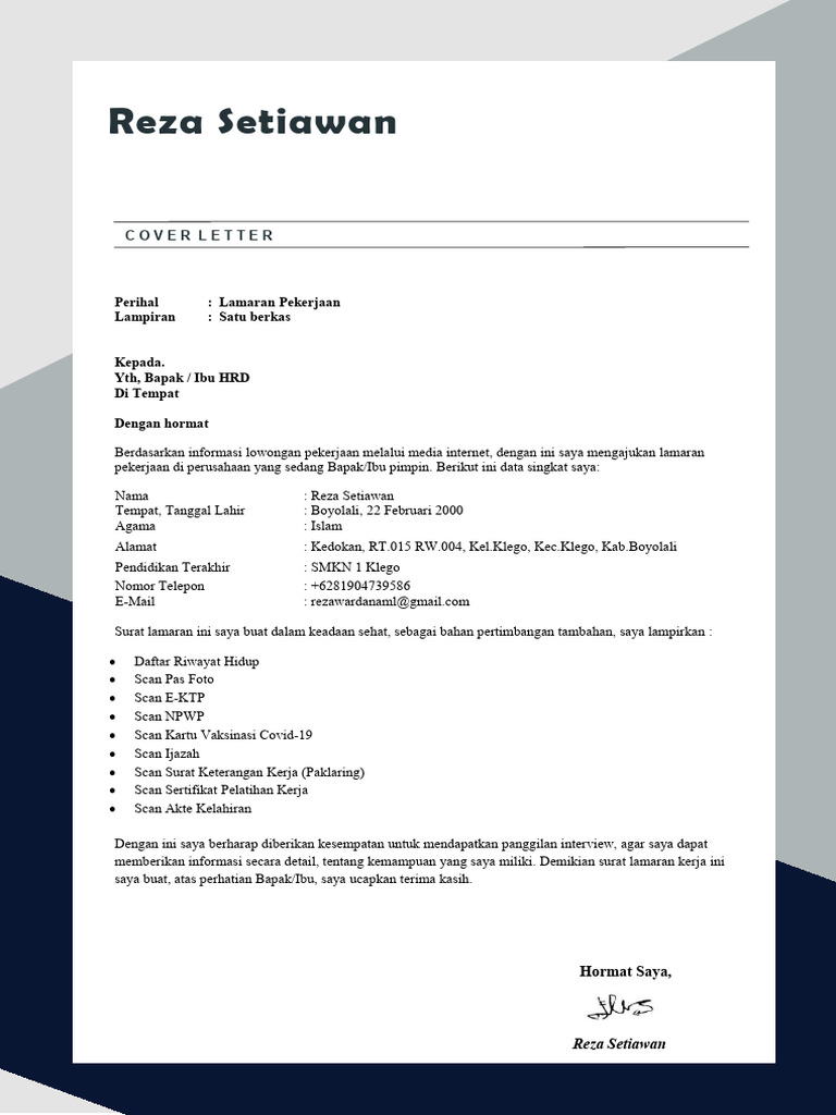 CV Reza Setiawan | PDF