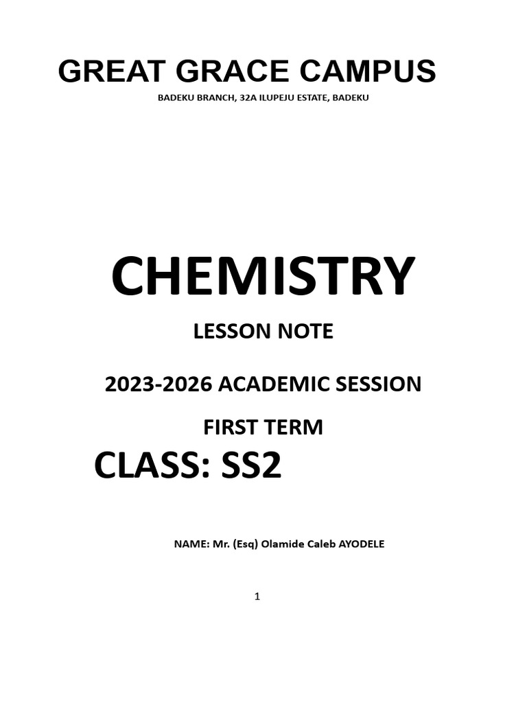 Original Chemistry SS2 Lesson Note 1ST Term | PDF | Electrochemistry | Redox