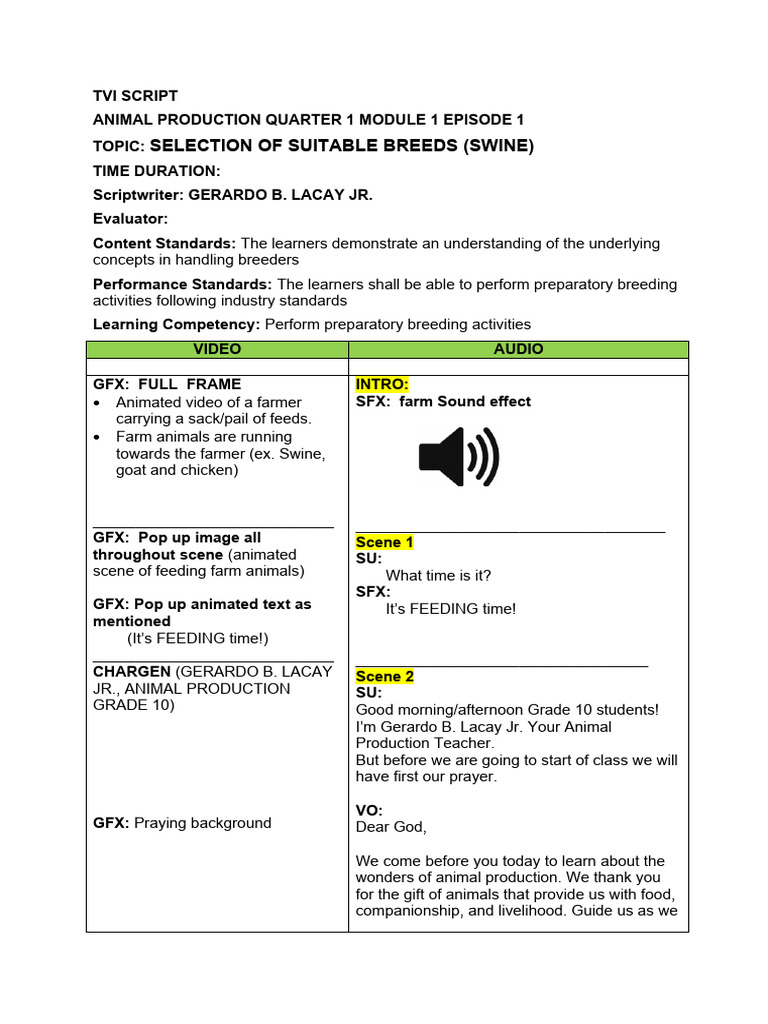TVI-SCRIPT - Docx (ANIMAL PRODUCTION-SWINE) | PDF | Pig | Meat