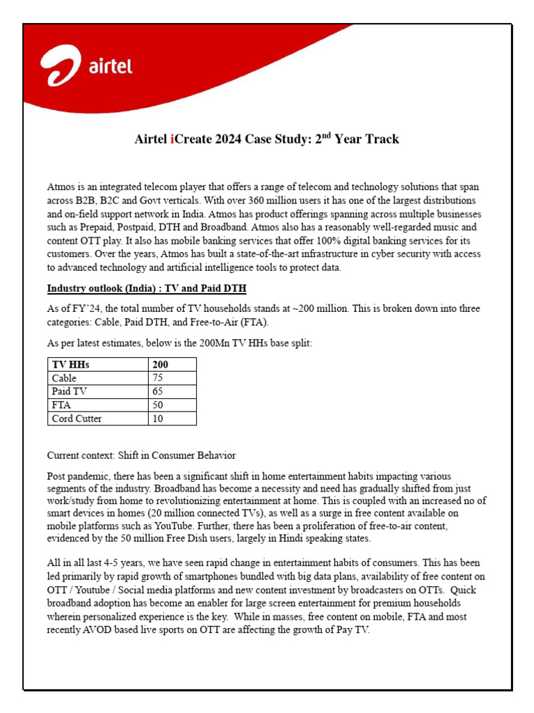 6690bc51cdaea Airtel Case Study - 2nd Year Track | PDF | Television | Streaming Media