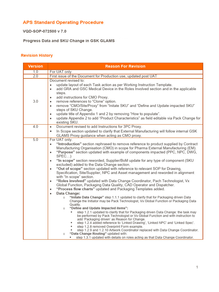 Progress Data and SKU Change in GSK GLAMS | PDF | Specification ...
