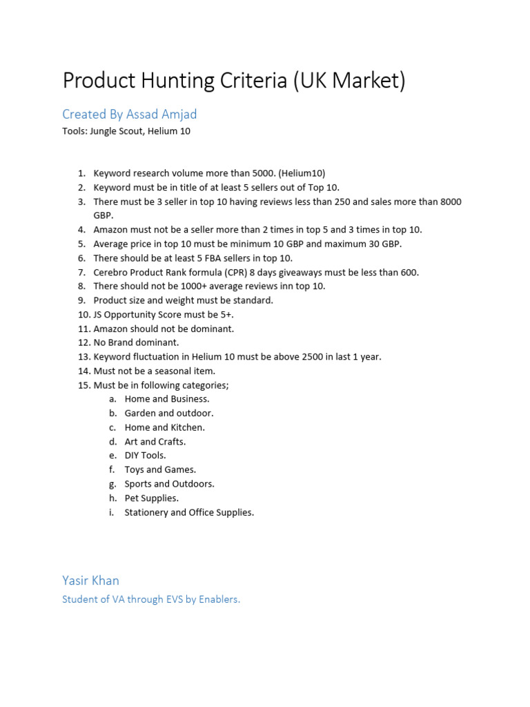 UK Product Hunting Criteria Guide | PDF | Law