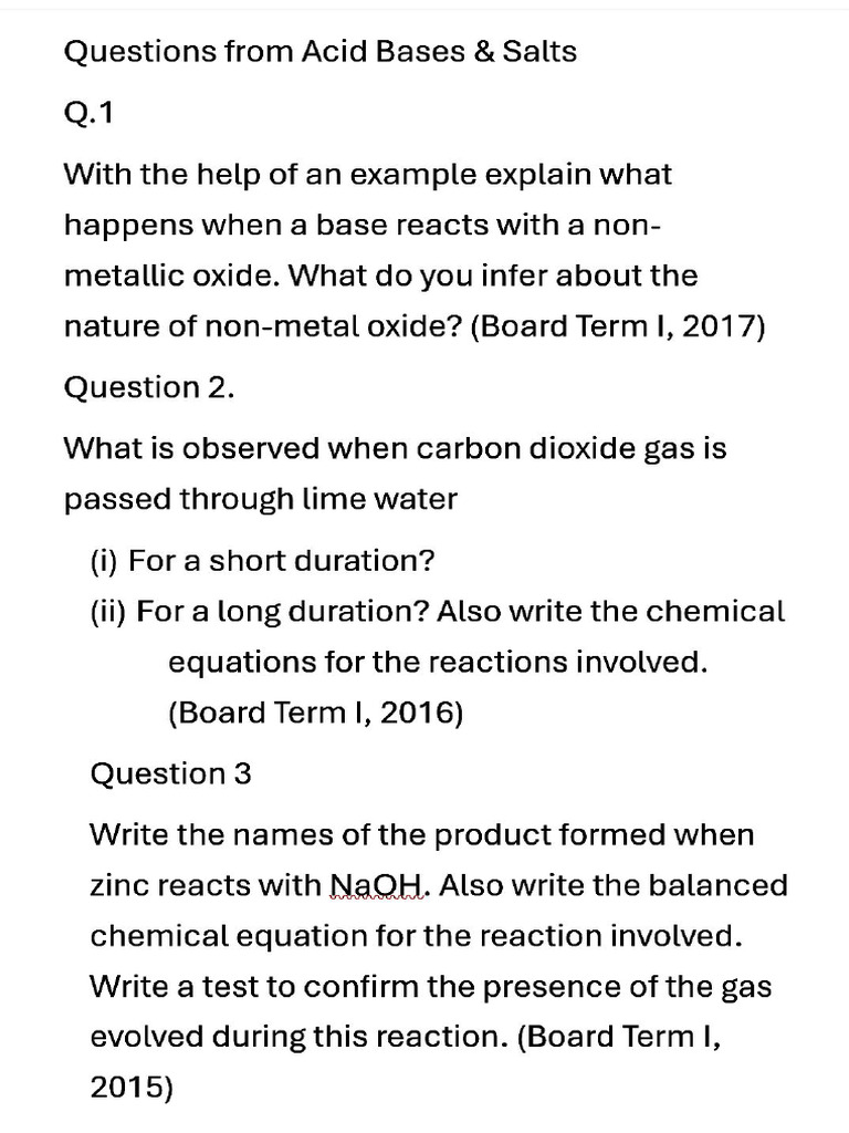 Questions From Acid Bases Salts Class X | PDF
