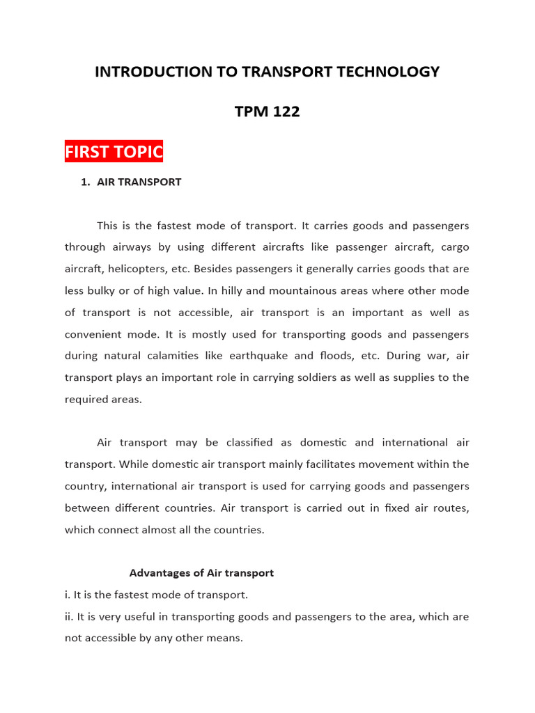 Introduction To Transport Technology | PDF | Transport | Non ...