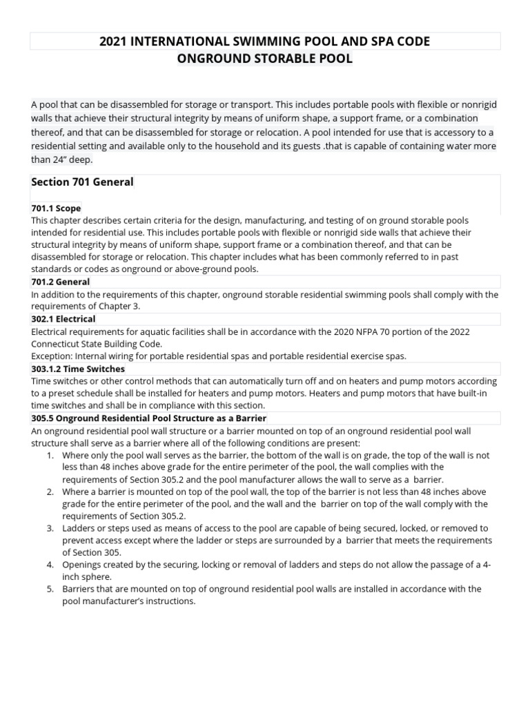 2021 International Swimming Pool and Spa Code Storable Pool | PDF | Stairs