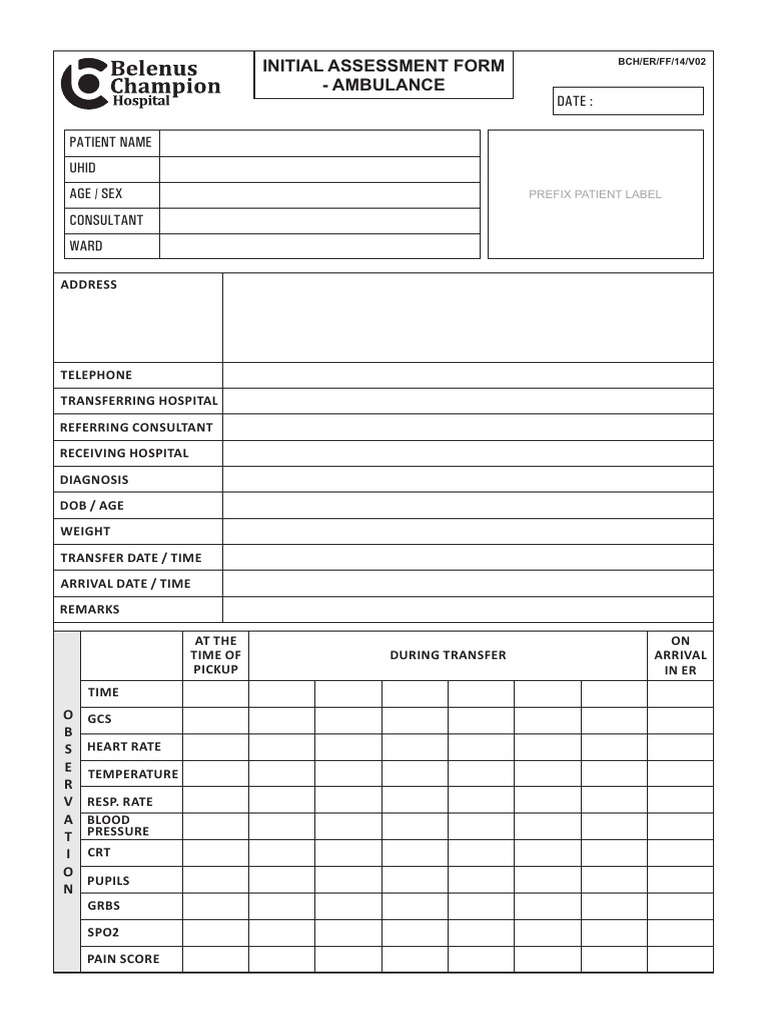 Initial Assessment Form - Ambulance | PDF | Heart | Breathing