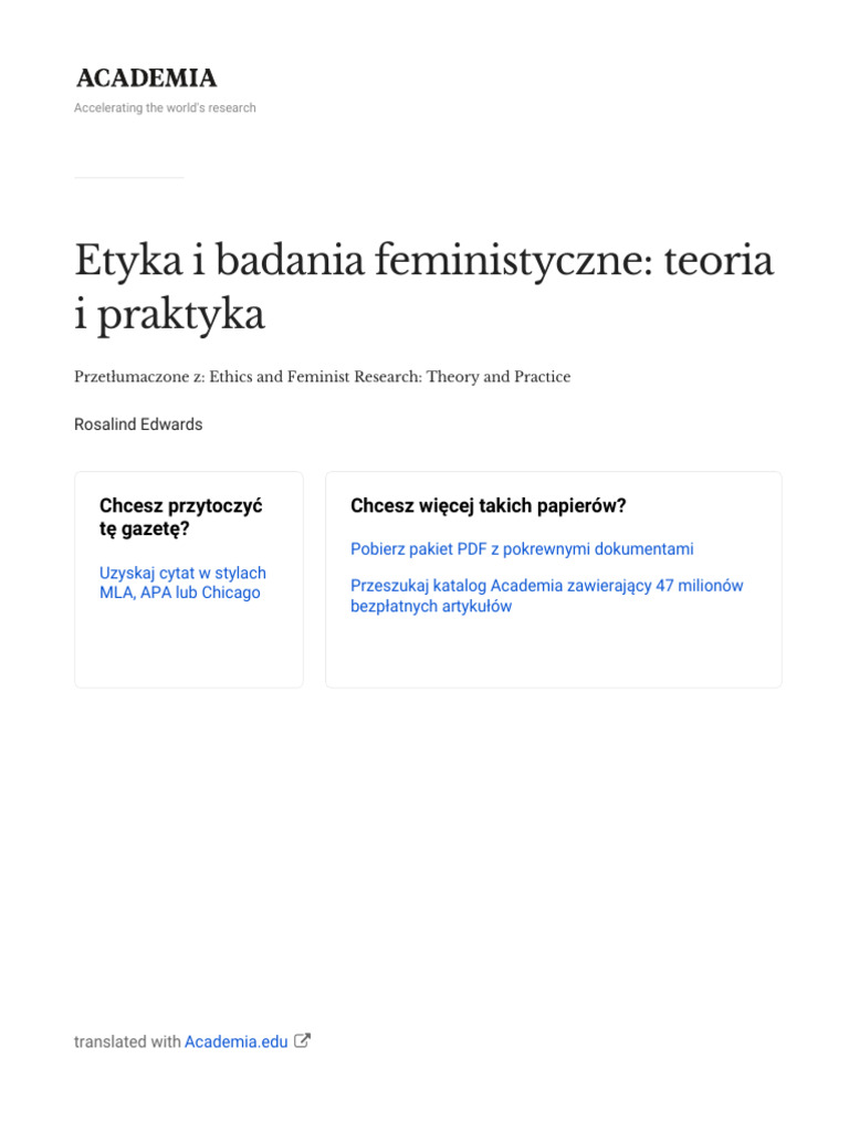 Ethics and Feminist Research Theory and Practice - PL | PDF