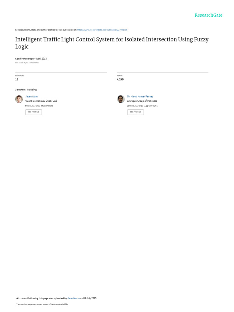 Intelligent Traffic Light Control System Pdf Traffic Fuzzy Logic
