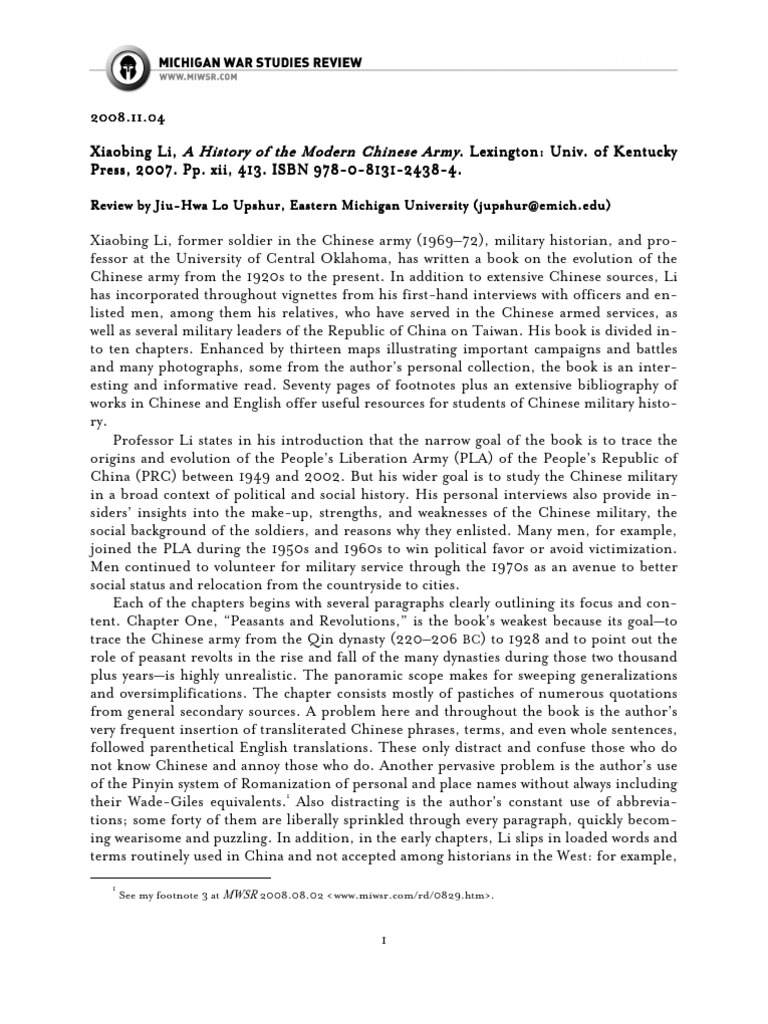 Book Review - Xiaobing Li - History of The PLA | Download Free PDF ...