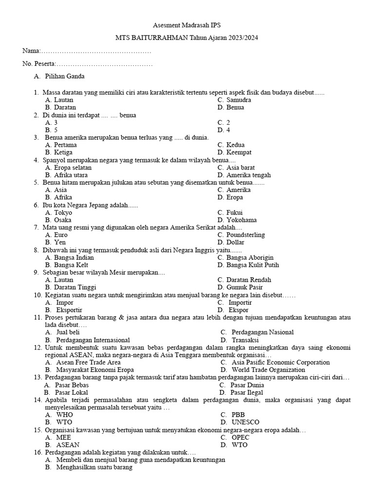 Asesment Madrasah IPS | PDF