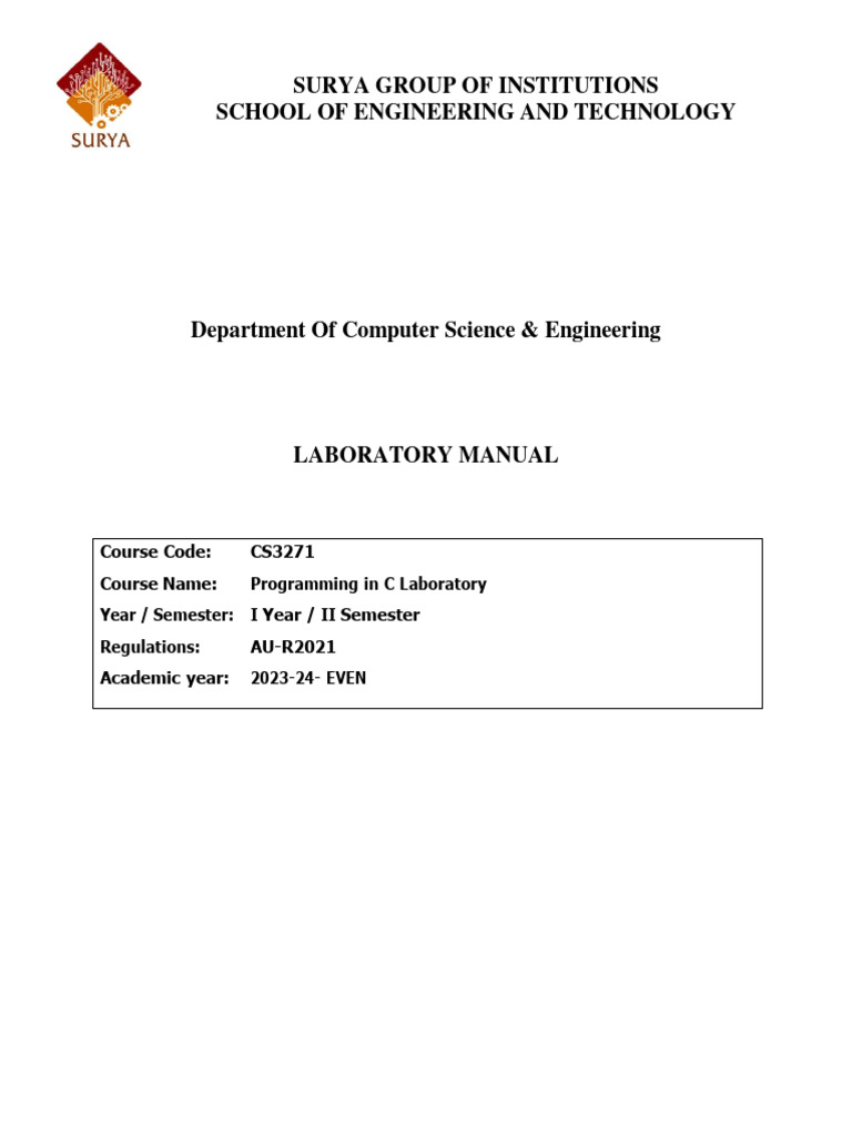 CS3271 Programming in C Lab Manual | PDF | Pointer (Computer ... CS3271 Programming in C Lab Manual | PDF | Pointer (Computer ...