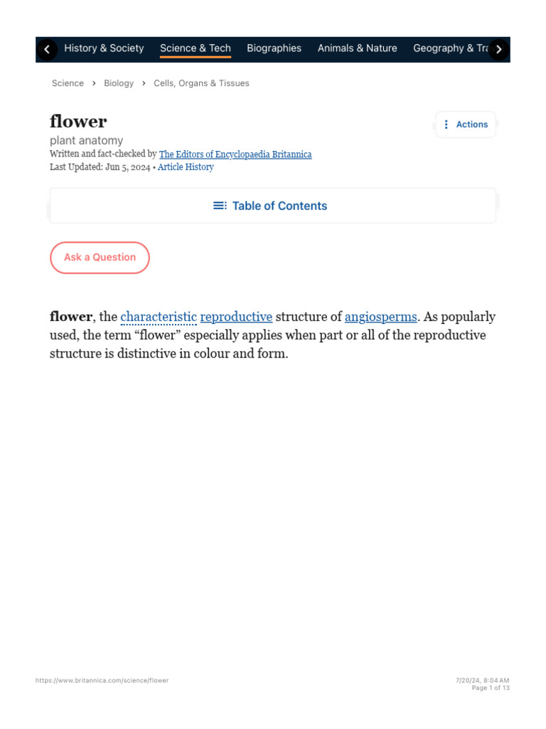 Flower - Definition, Parts, Anatomy, Types,& Facts - Britannica | PDF ...