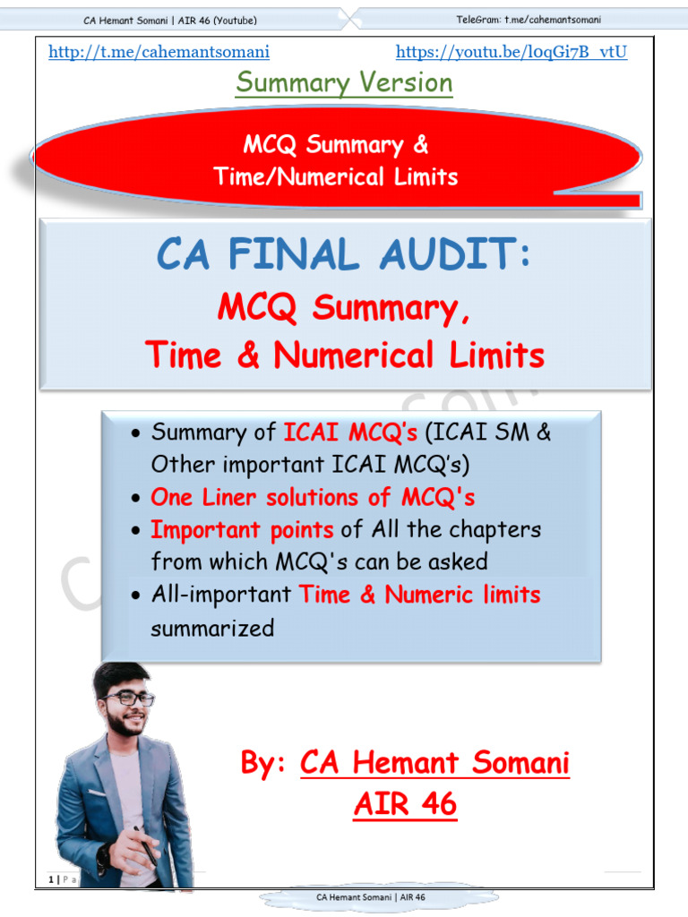 Audit MCQ Summary & Numerical Limits Full | PDF