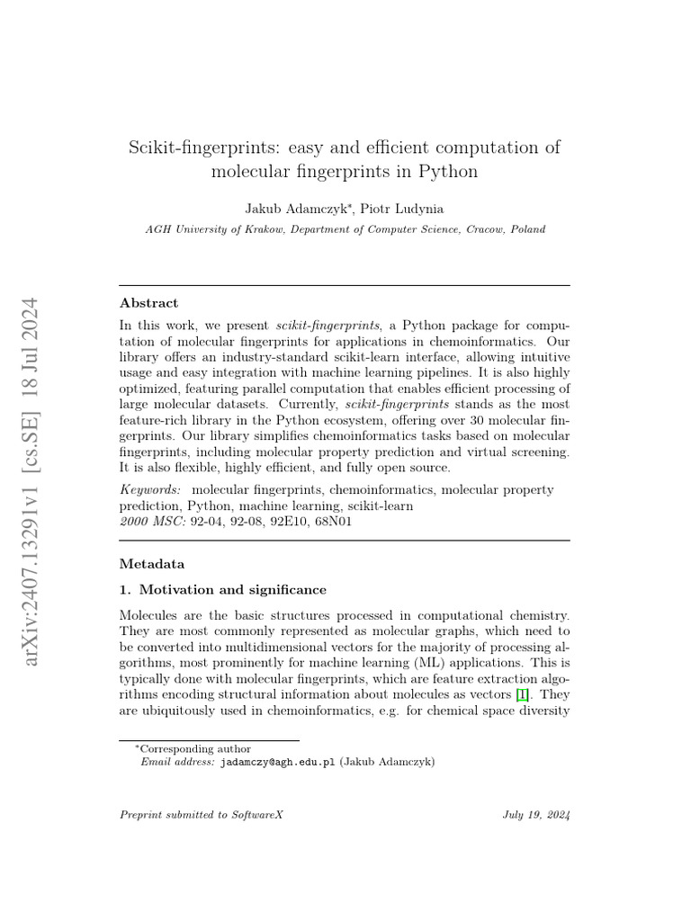 Easy and Efficient Computation of Molecular Fingerprints in Python | PDF | Python (Programming ...