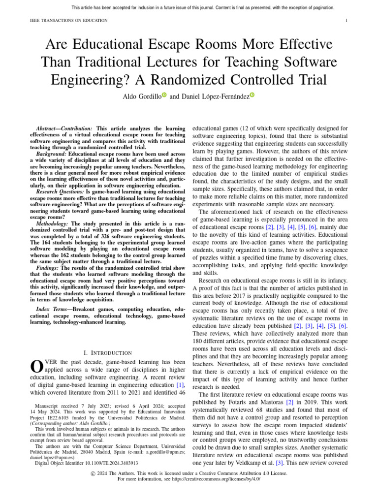 Educational Escape Rooms More Effective Than Traditional Lectures | PDF ... Educational Escape Rooms More Effective Than Traditional Lectures | PDF ...