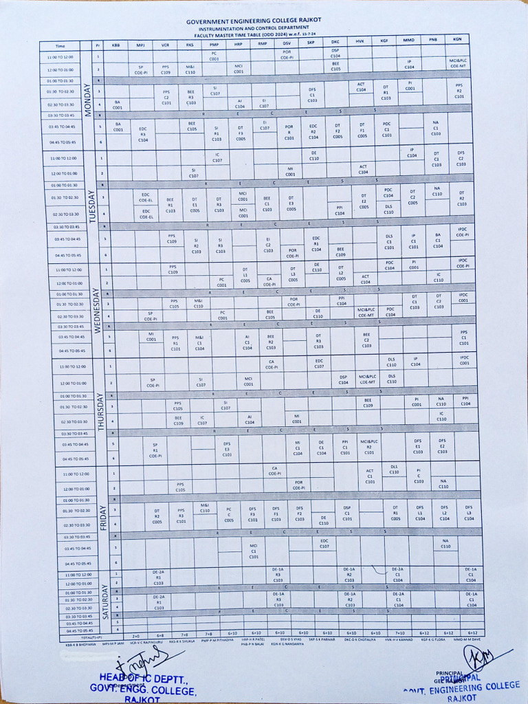 Faculty Timetable - Odd 2024 | PDF