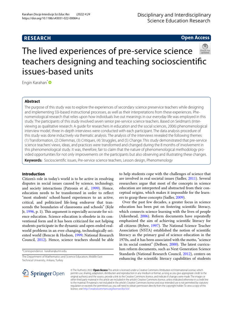The Lived Experiences of Pre-Service Science Teachers Designing and ...
