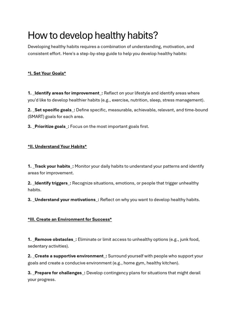 How To Develop Healthy Habits by Shazia Yousafzai | PDF | Goal ...