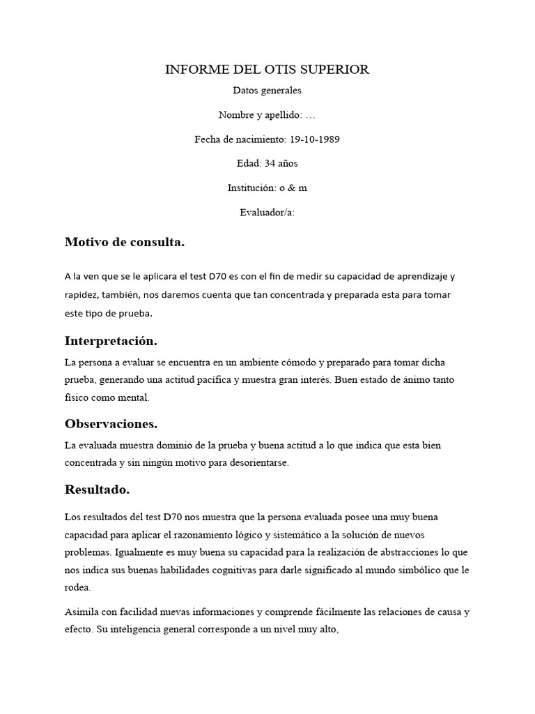 Informe Del Test d70 | PDF