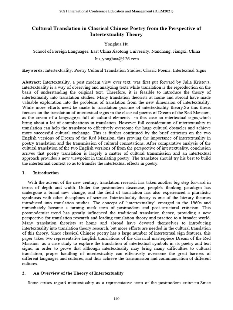 Cultural Translation in Classical Chinese Poetry From The Perspective ...