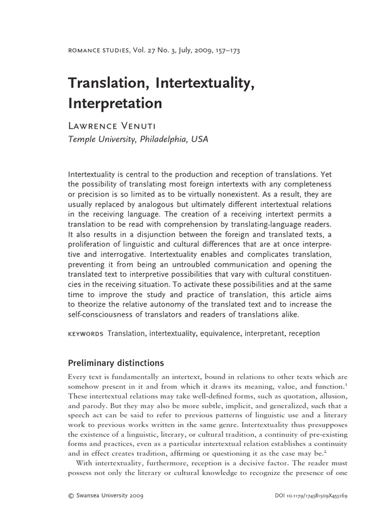 Translation, Intertextuality, Interpretation | PDF | Translations ...