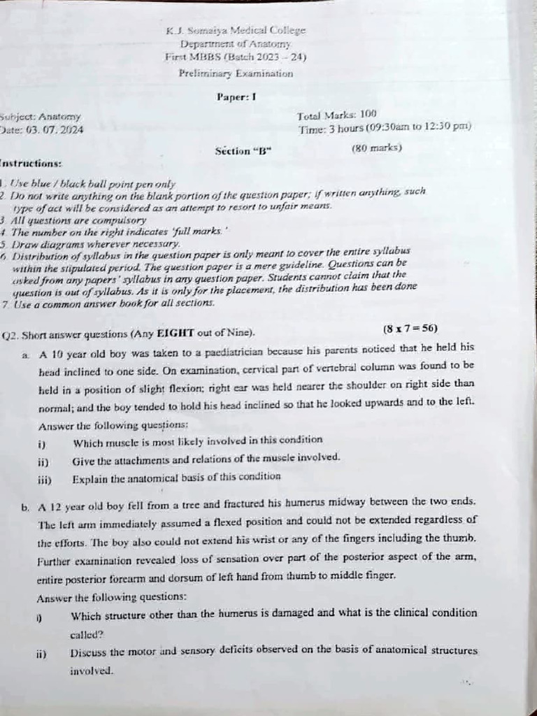 KJ Somaiya Prelims Papers | PDF | Arm | Uterus