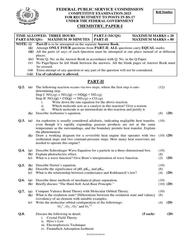 Css Chemistry Past Paper 2023 | PDF | Amine | Heat