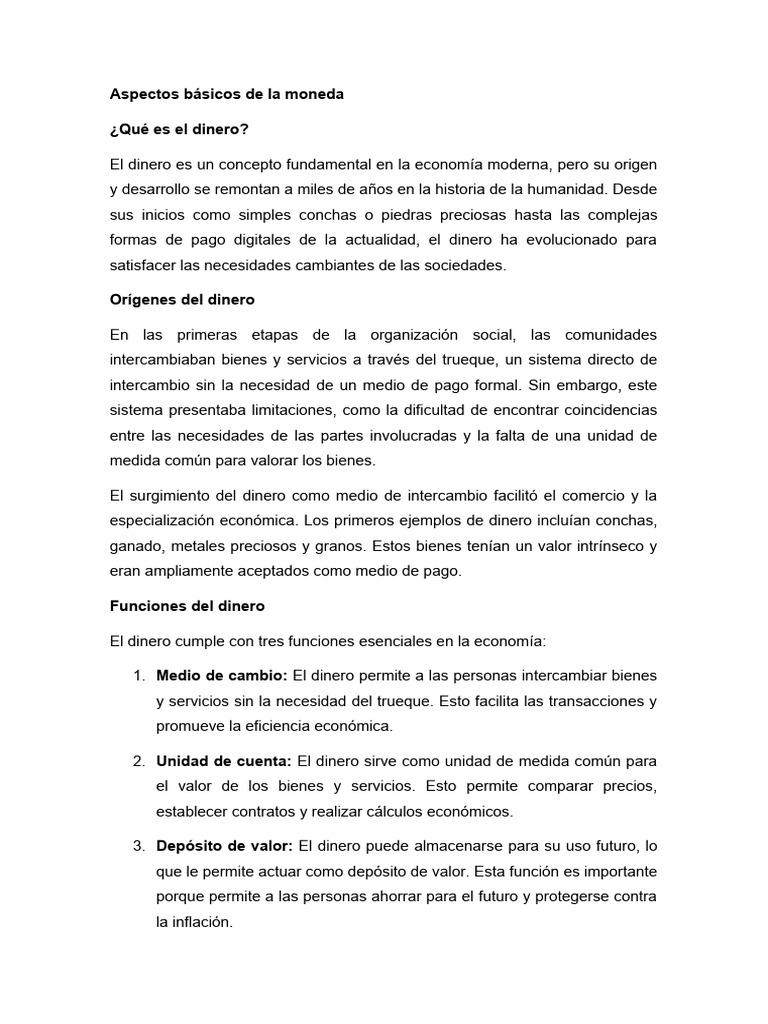 Aspectos Basicos de La Moneda | PDF | Dinero | Bancos