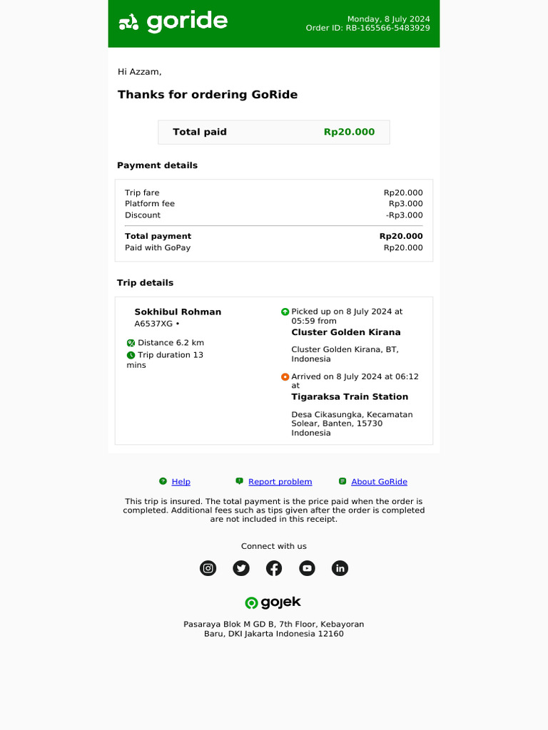 GoRide Receipt for Azzam | PDF