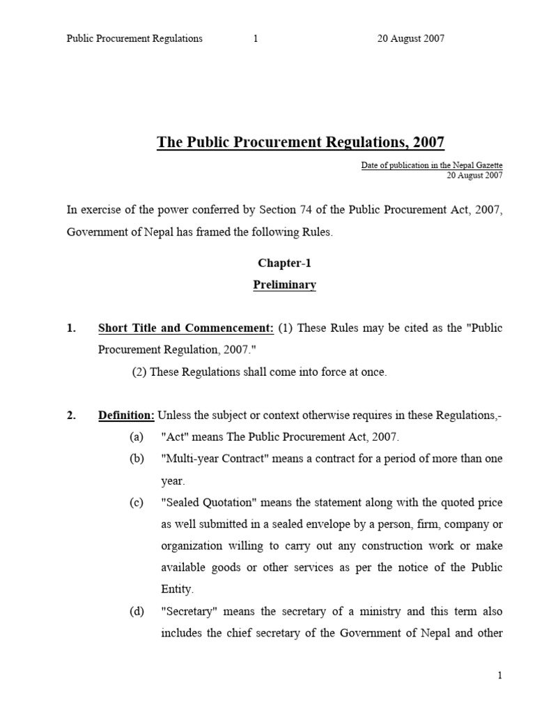 Public Procurement Regulations English | PDF | Procurement ...