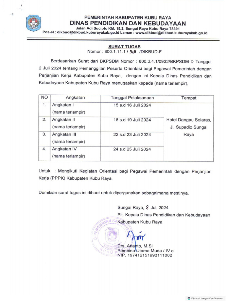Surat Tugas Orientasi PPPK Guru 2024 Angkatan Iii | PDF