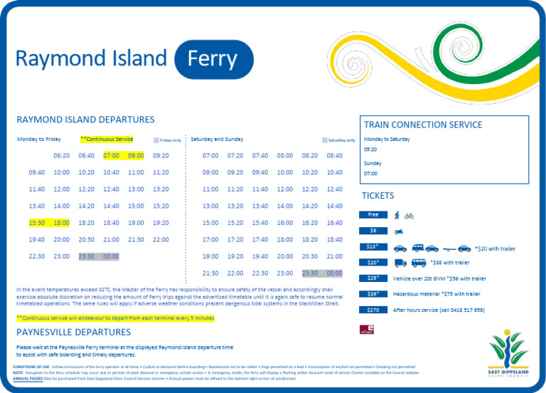 Raymond Island Ferry Schedule | PDF | Transport