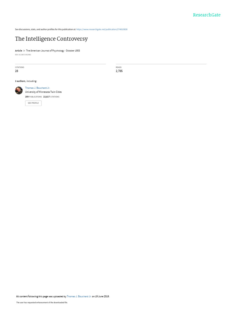 Intelligence Controversy | PDF | Intelligence Quotient | Twin