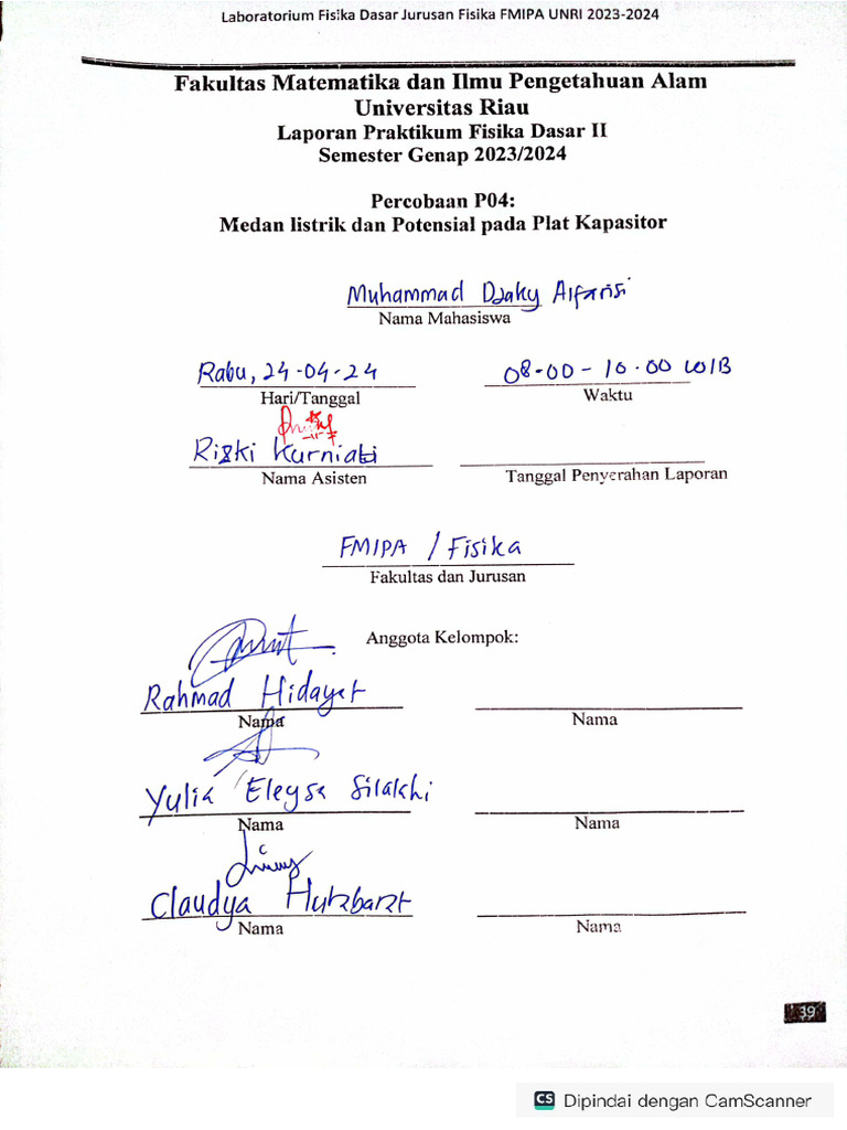 Laprak Fisdas II P04 Medan Listrik Dan Potensial Pada Plat Kapasitor '23 | PDF