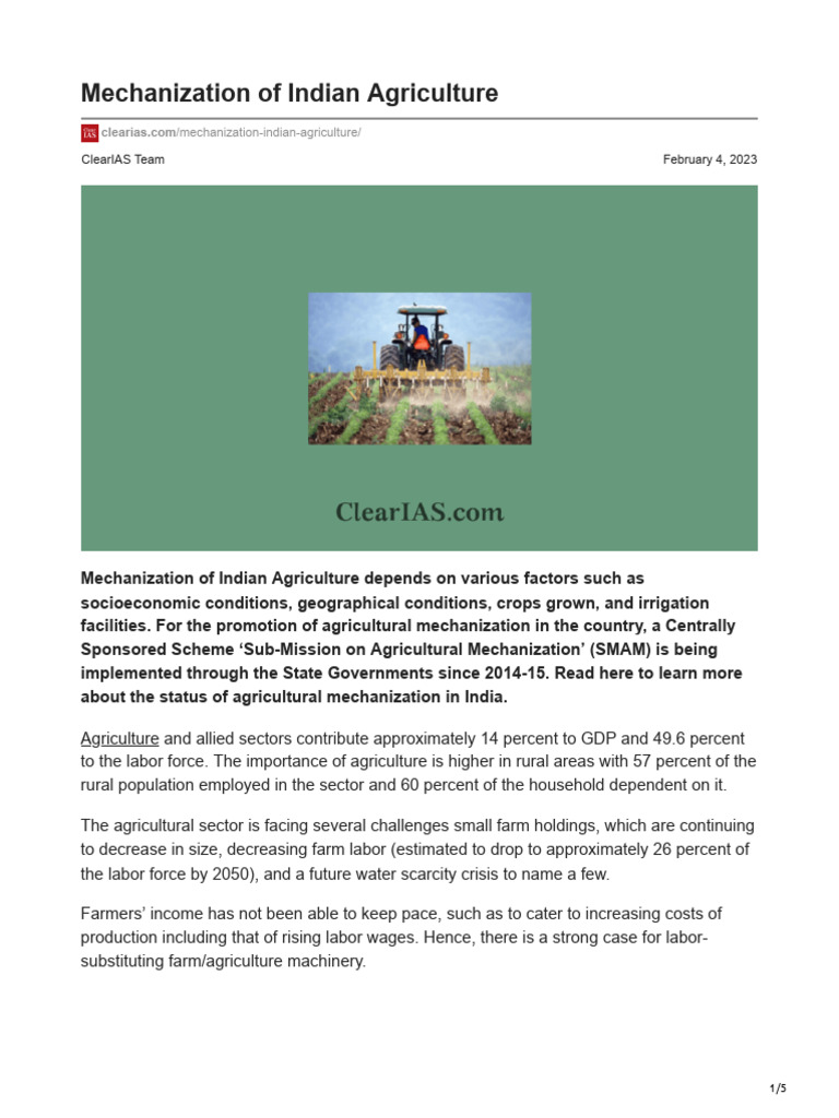 Mechanization of Indian Agriculture | PDF | Agriculture | Farms