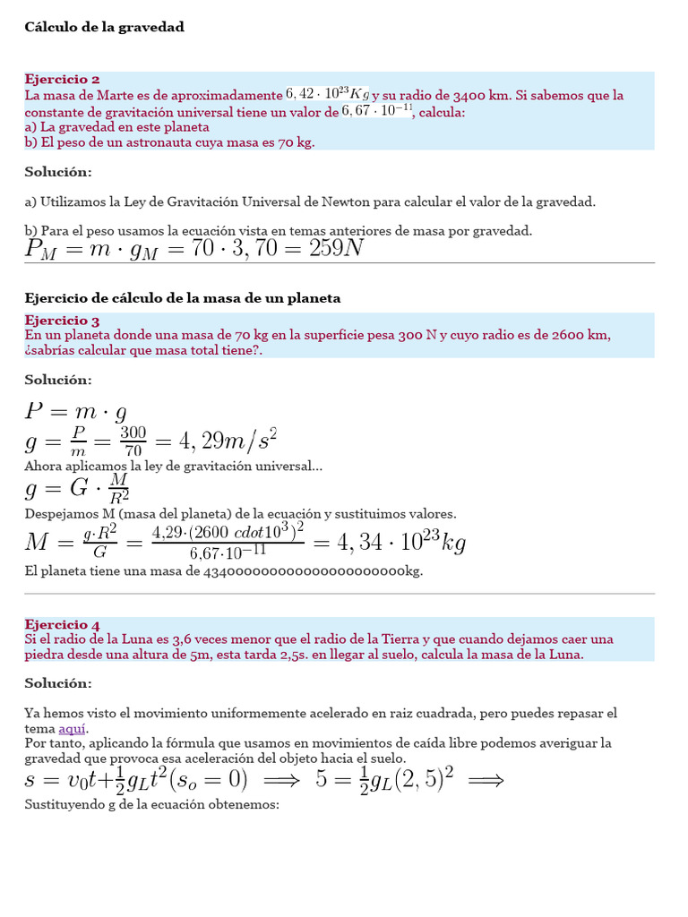 Cálculo de La Gravedad | PDF | Gravedad | Masa