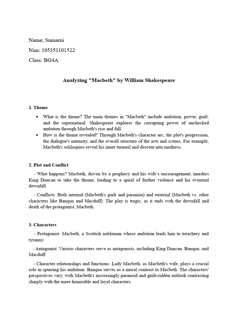 Analyzing MACBETH by William Shakespear - Sumarni 105351101522 | PDF ...