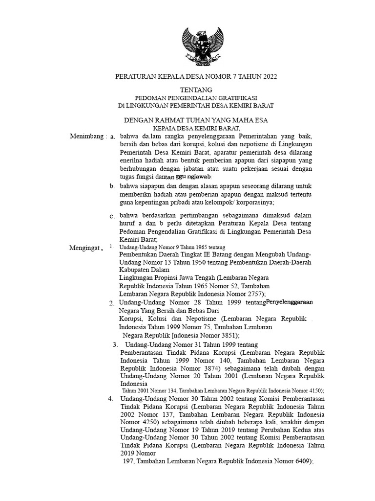 Perdes 1.3 PEDOMAN PENGENDALIAN GRATIFIKASI | PDF