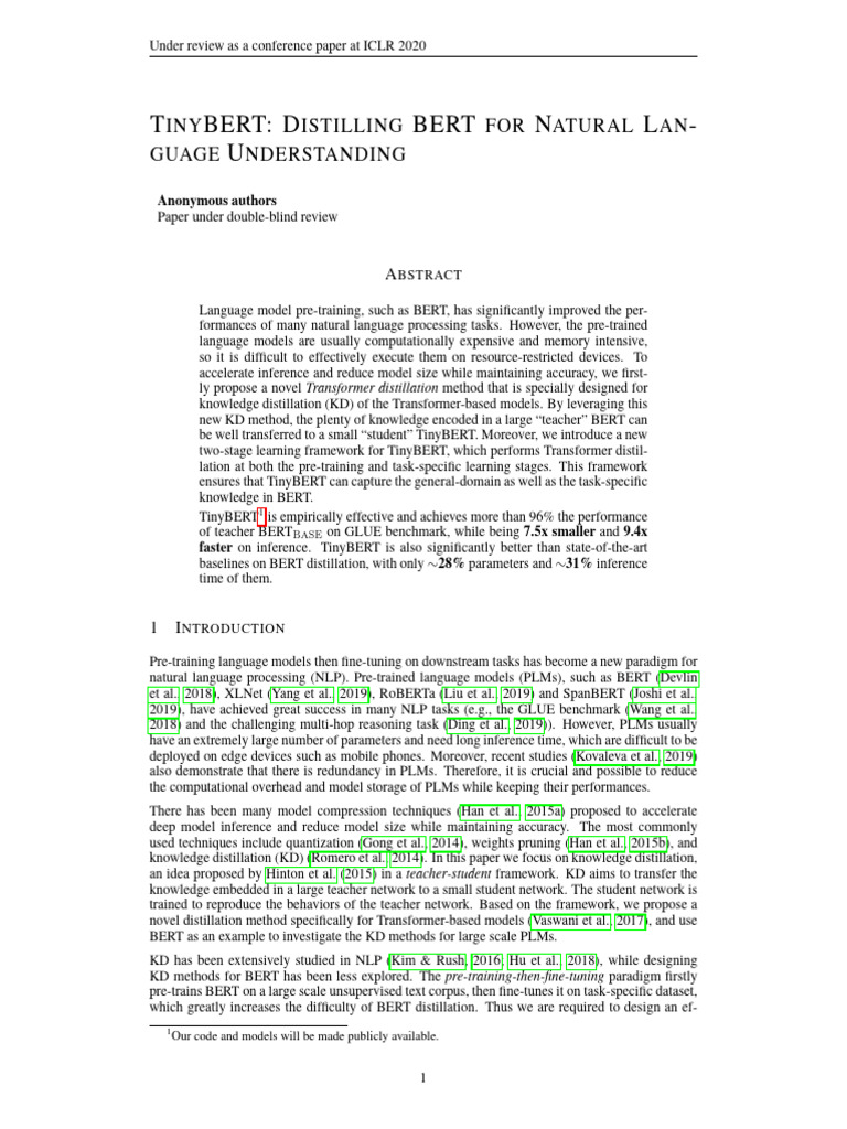 469 Tinybert Distilling Bert For N | PDF | Machine Learning | Computational Neuroscience