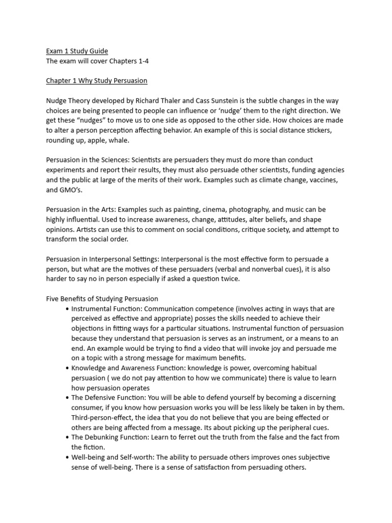 Exam 1 Study Guide Fall 2023 PDF | PDF | Persuasion | Credibility