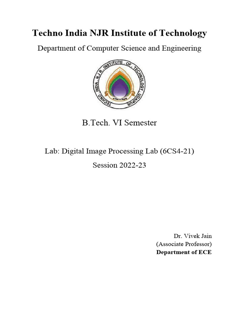 Lab Manual DIP 6CS4-21 | PDF | Applied Mathematics | Signal Processing