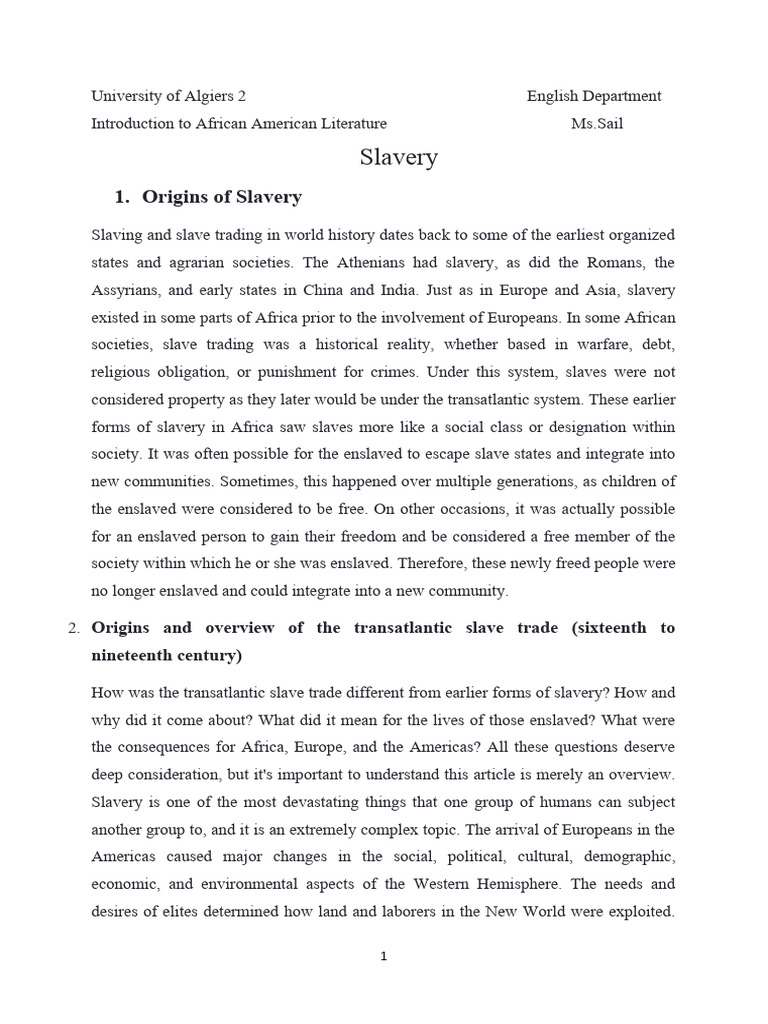 Slavery+ Intro To African American Literature | PDF | Atlantic Slave ...